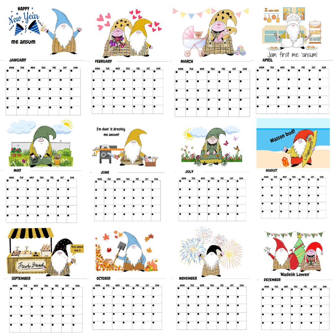 Yearly Calendar - Undated -The Cornish Gnome – HartandDesign